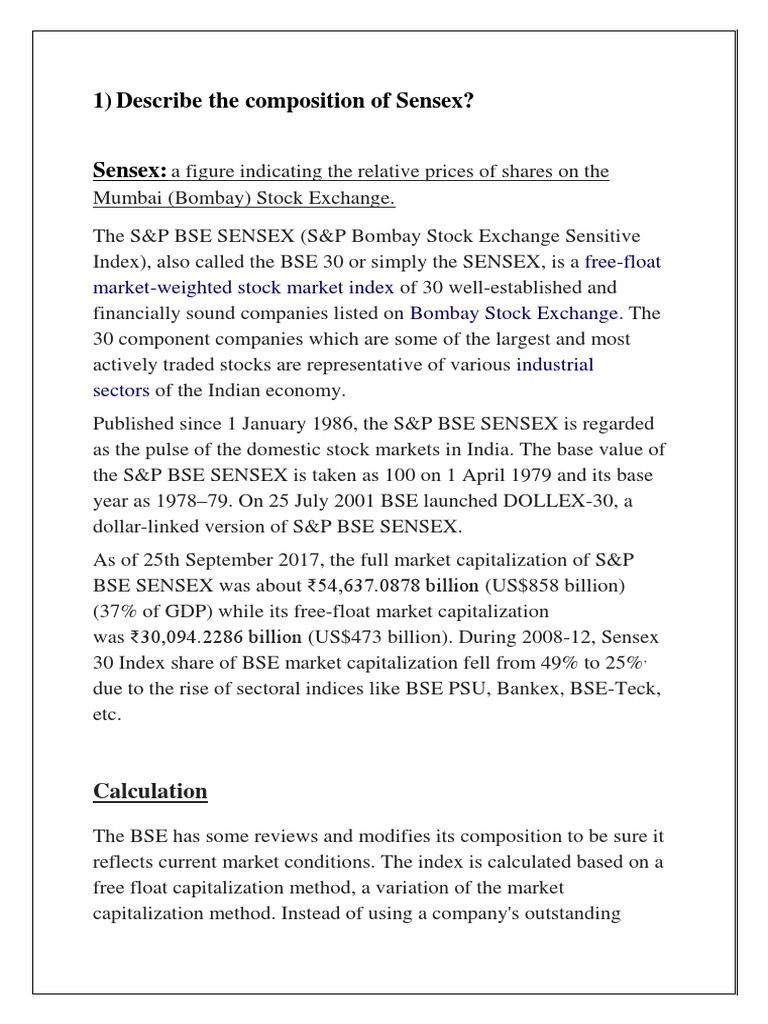 1) Describe The Composition of Sensex? | PDF | Business | Financial Economics