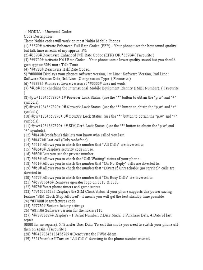 Mobile Phones Universal Codes | PDF