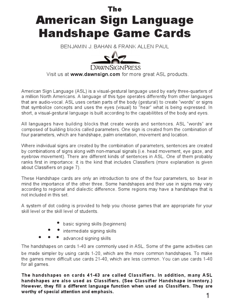 ASL Handshape Game Cards | PDF | American Sign Language | Semiotics