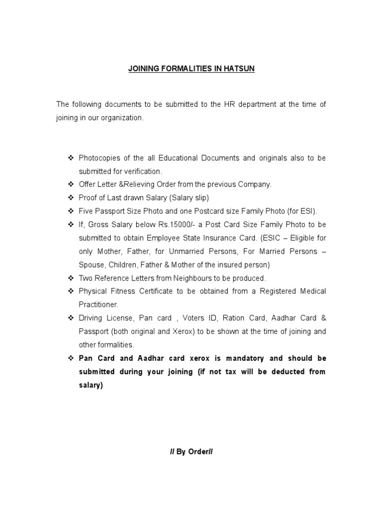 Joining Formalities | PDF