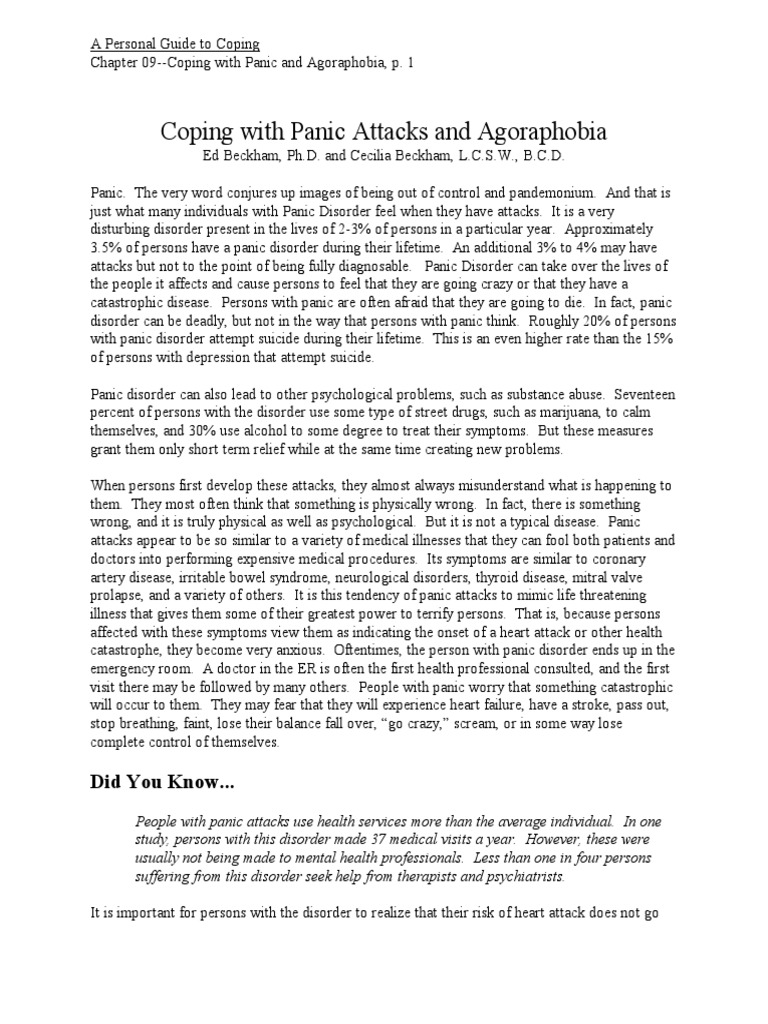Coping with Panic Attacks and Agoraphobia | PDF | Panic Attack | Agoraphobia