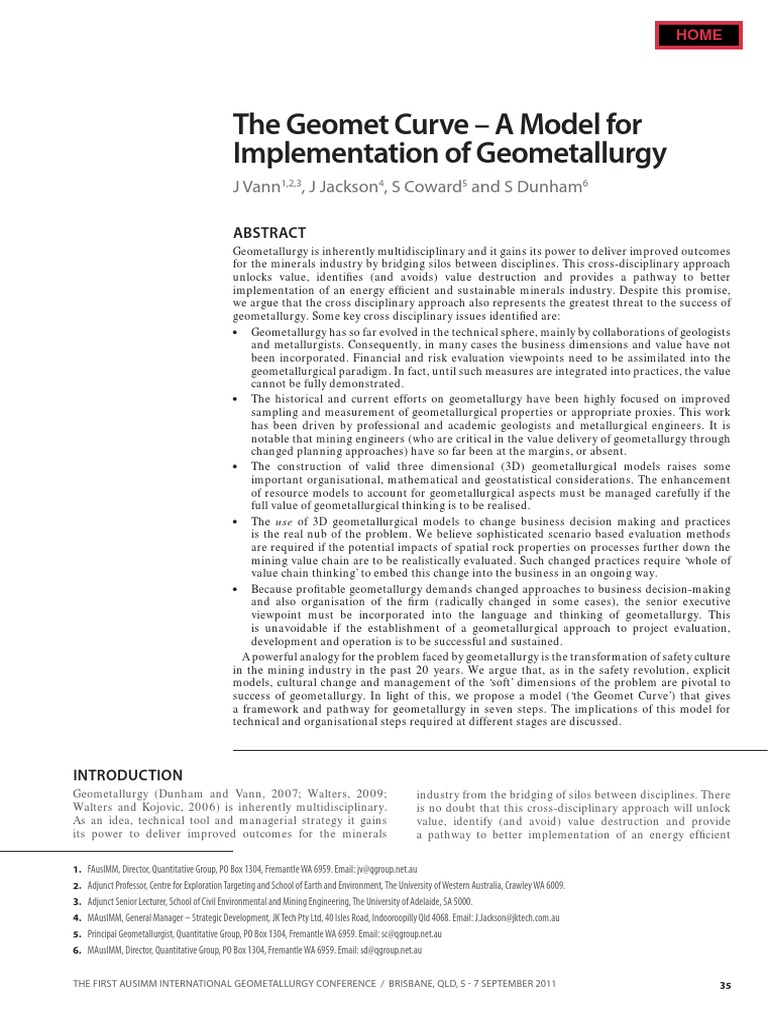 The Geomet Curve - A Model For Implementation of Geometallurgy | PDF | Regression Analysis | Design
