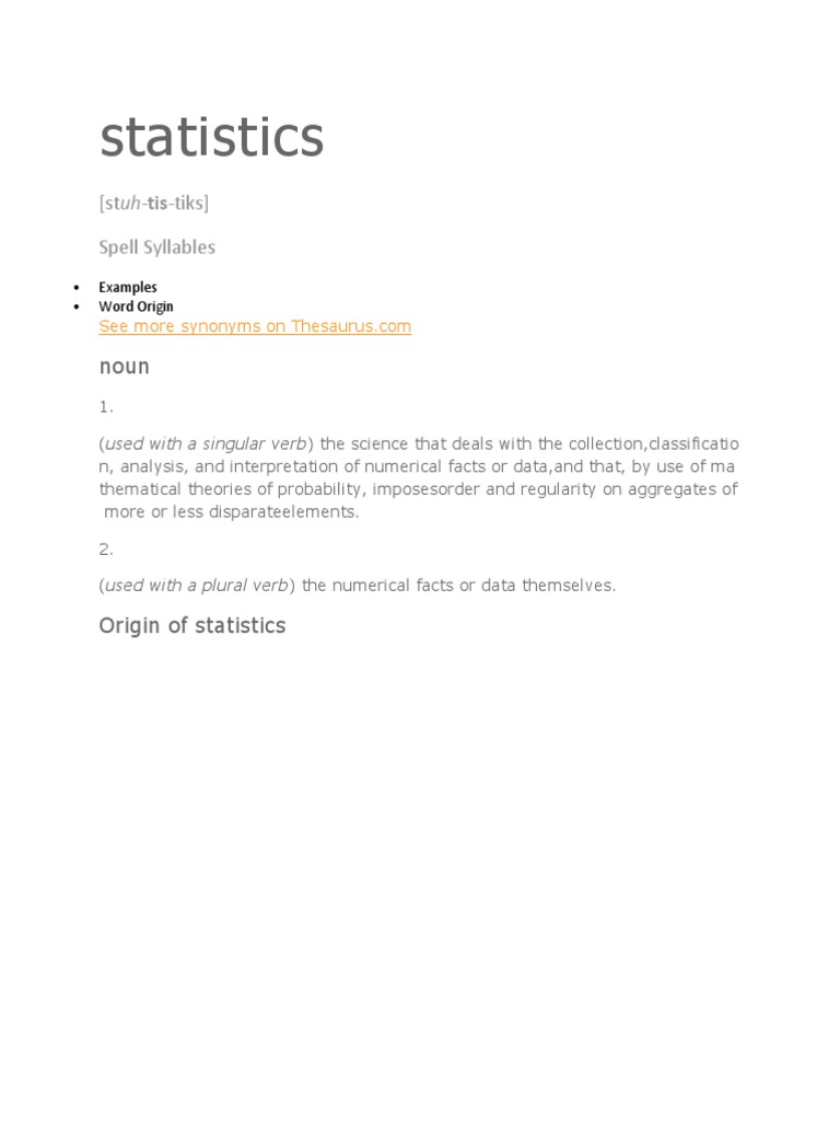Statistics guide: definitions, examples, origin | PDF