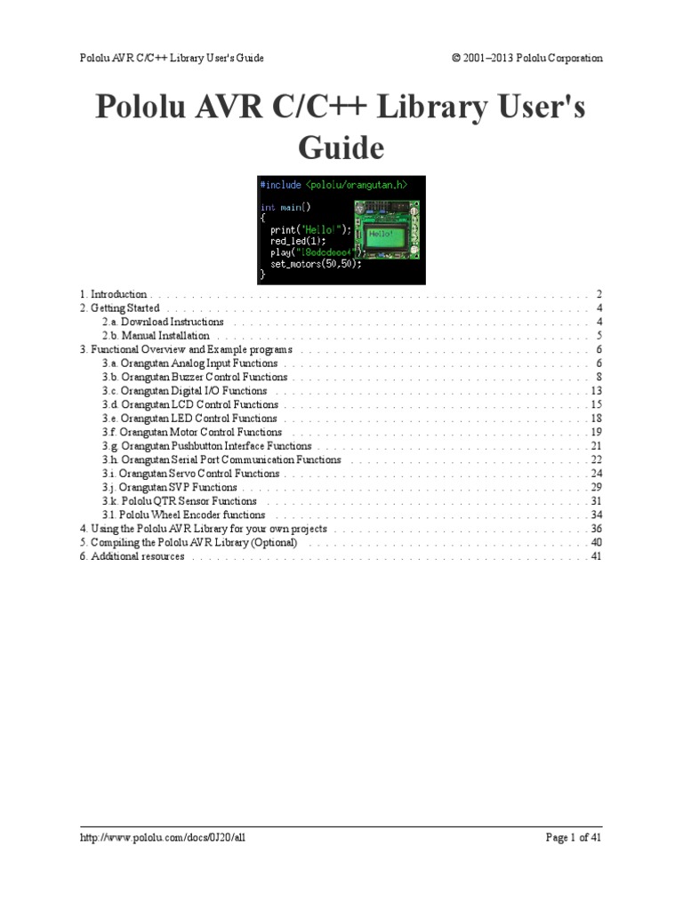 Pololu - Avr - Library Guide PDF | PDF | Arduino | Analog To Digital ...
