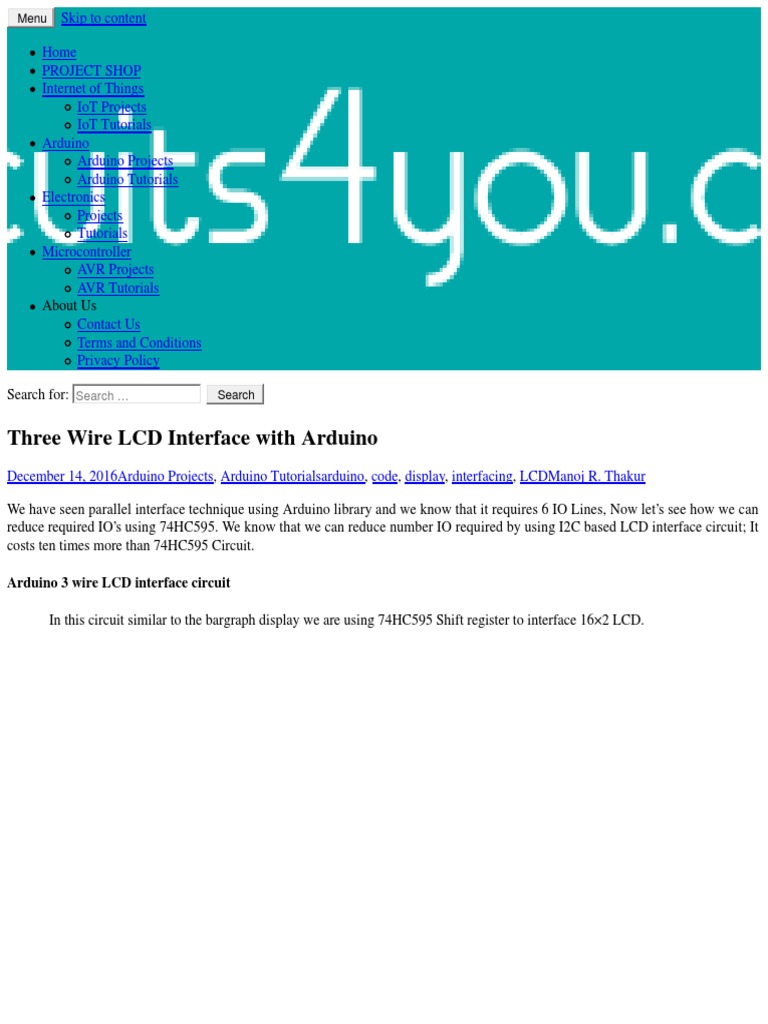 Three Wire Lcd Interface With Arduino Pdf Arduino Computing
