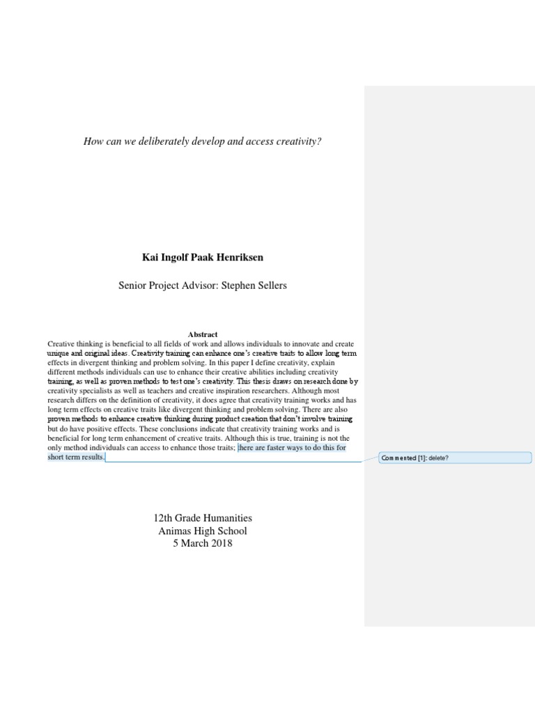 Senior Thesis | PDF | Creativity | Motivation