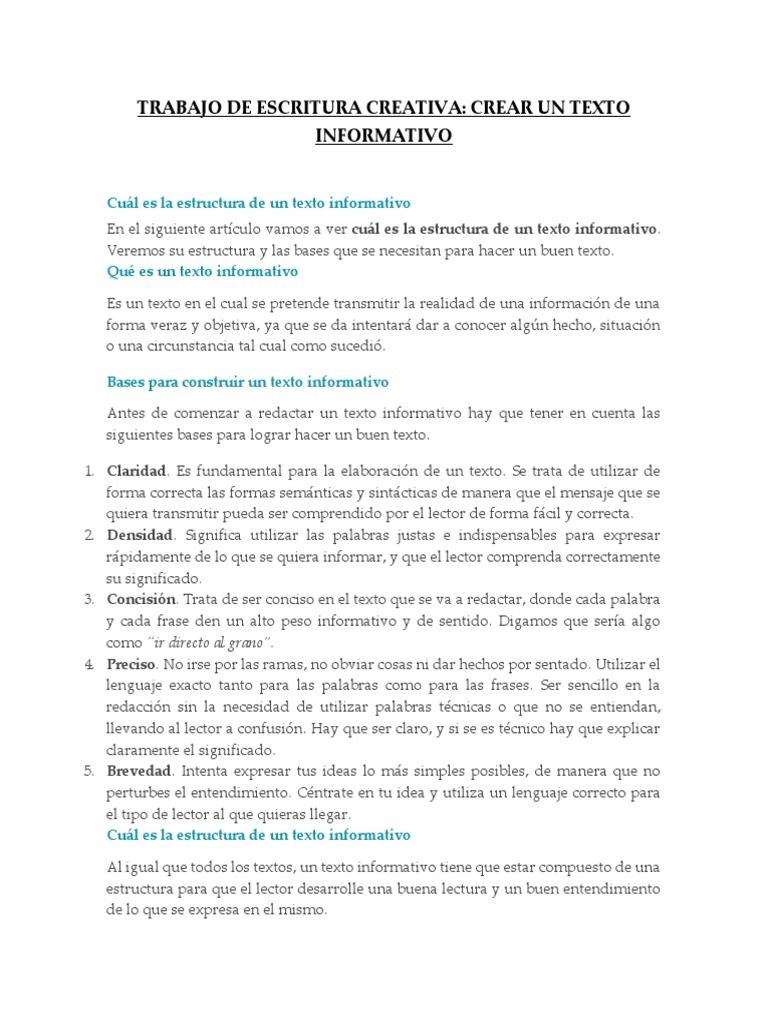 Cómo Construir Un Texto Informativo | PDF | Palabra | Lectura (proceso)