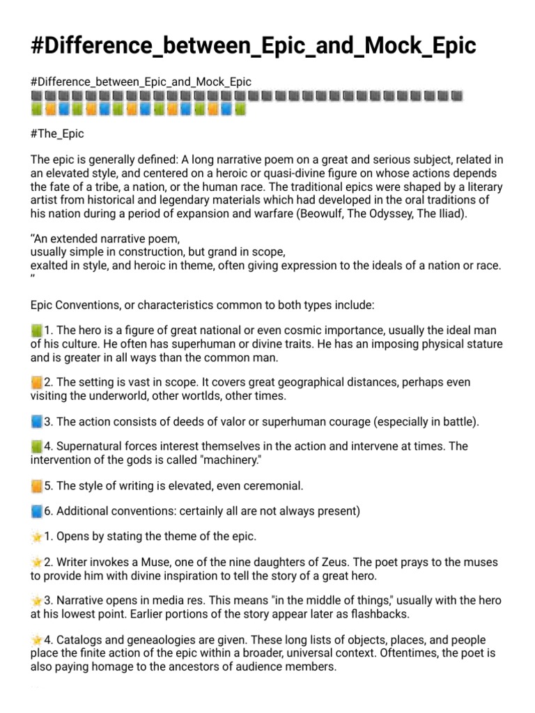 Difference Between Epic and Moc Epic | PDF | Epic Poetry | Oral Tradition