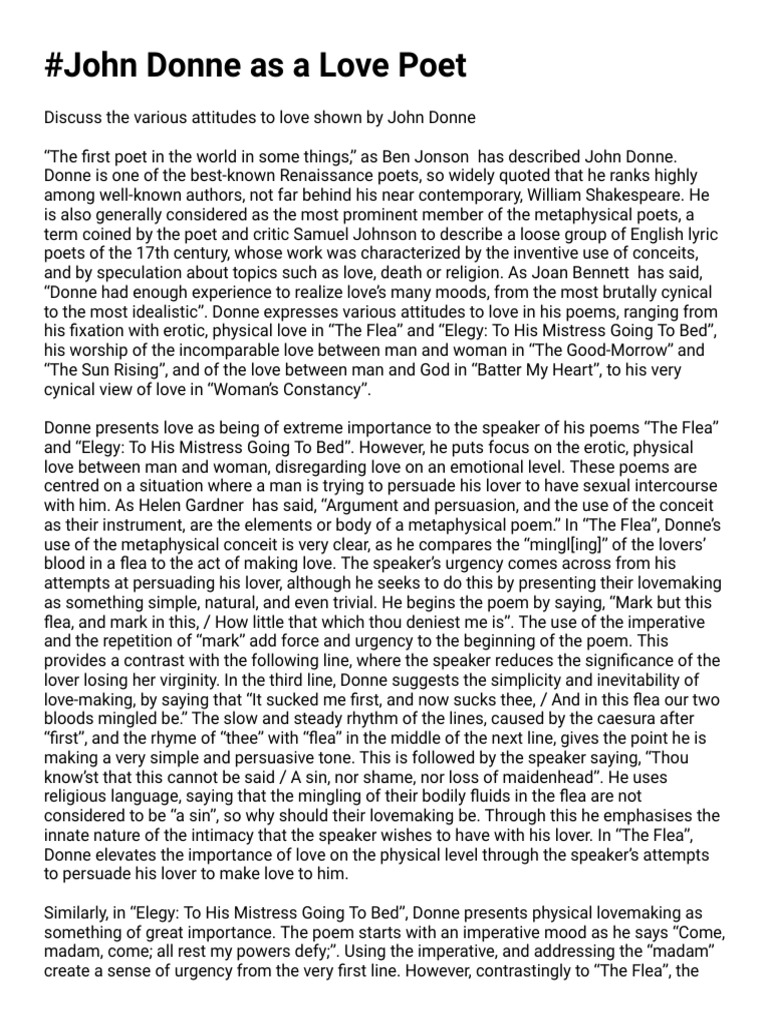 John Donne As A Love Poet | PDF | Poetry | Love