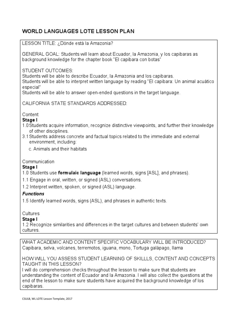 Sample Lesson Plan | PDF | American Sign Language | Reading Comprehension