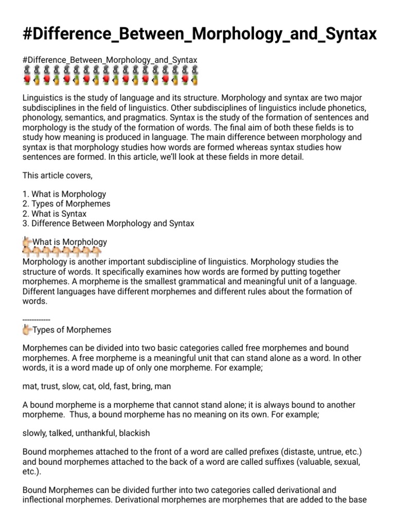 Difference Between Morpholgy and Syntax | PDF | Morphology (Linguistics) | Word