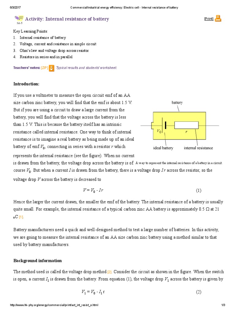 Battery Internal Resistance Guide | PDF | Electrical Resistance And ...