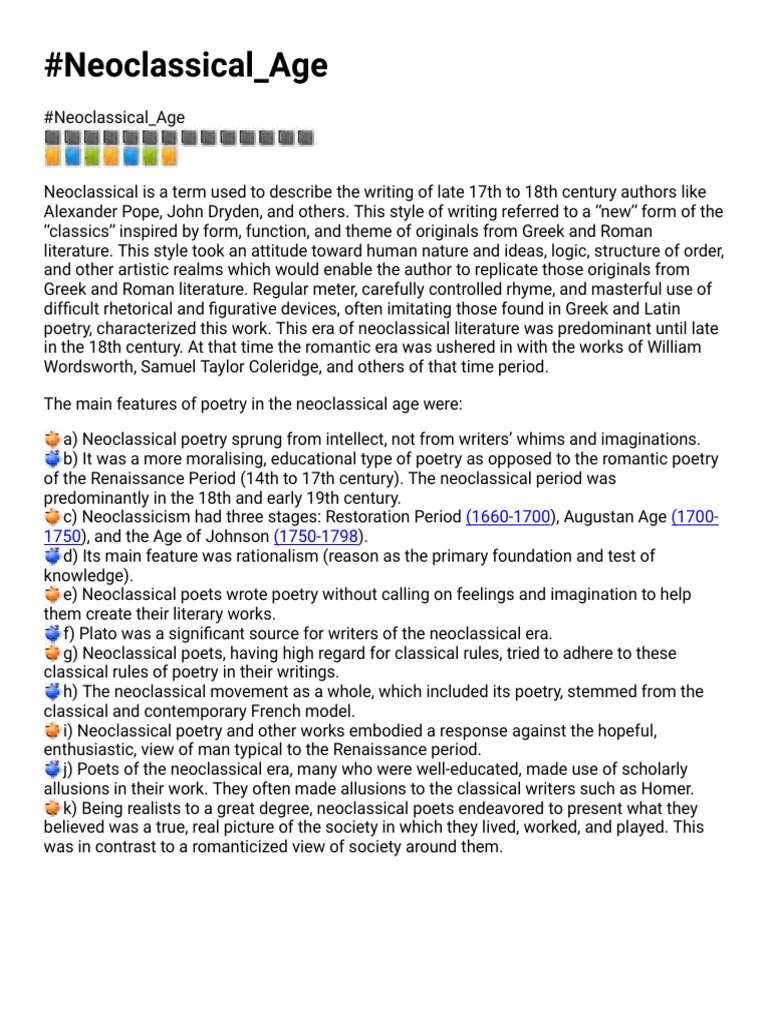 An Overview of the Main Features of Neoclassical Poetry | PDF ...