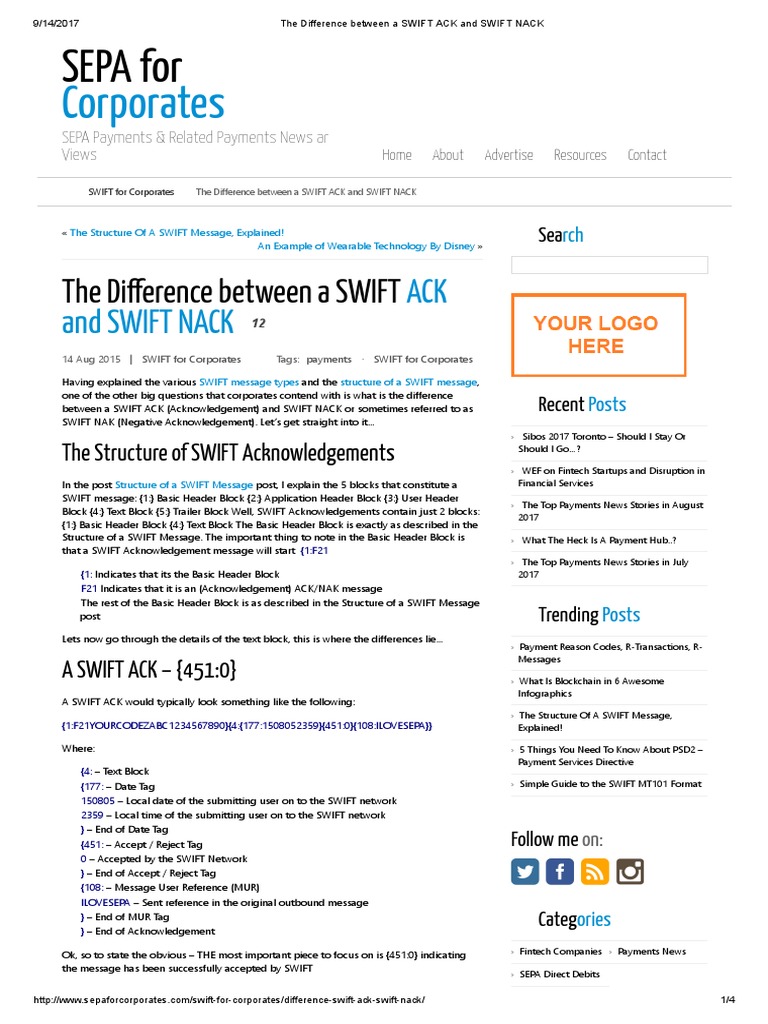 Difference Between SWIFT ACK and NACK | PDF | Telecommunications ...