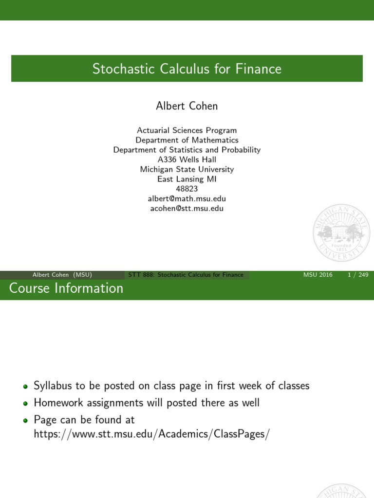 Stochastic Calculus For Finance | PDF | Option (Finance) | Exchange Rate