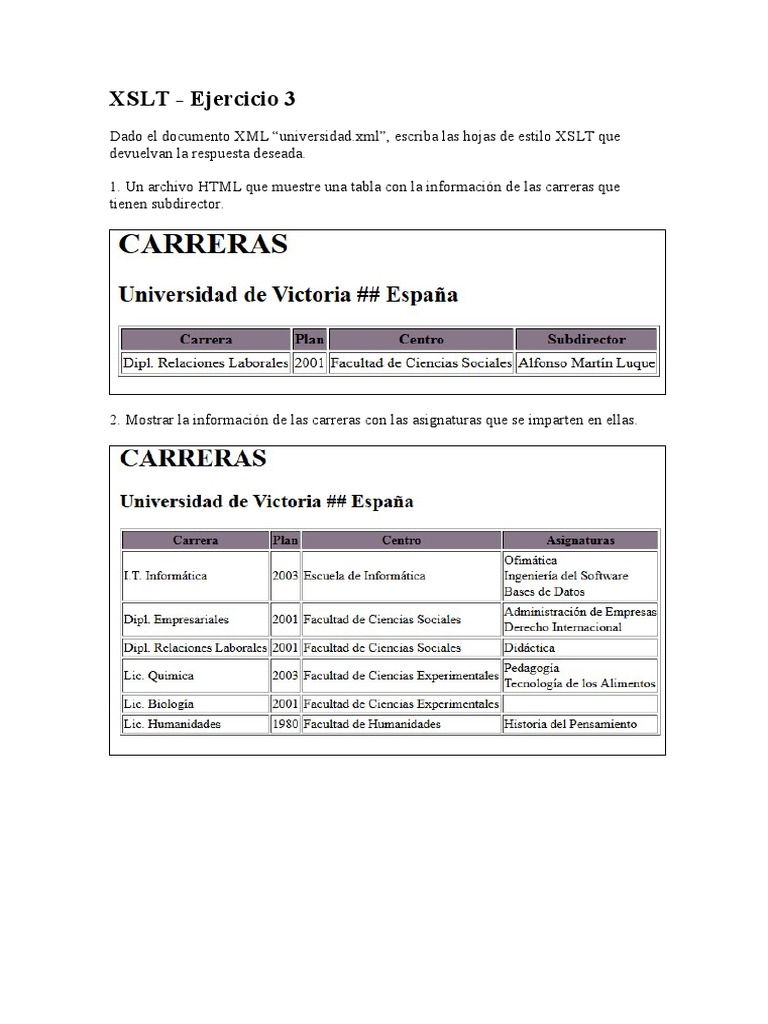 XSLT Ejercicios 3 | PDF | Tecnología e ingeniería XSLT Ejercicios 3 | PDF | Tecnología e ingeniería