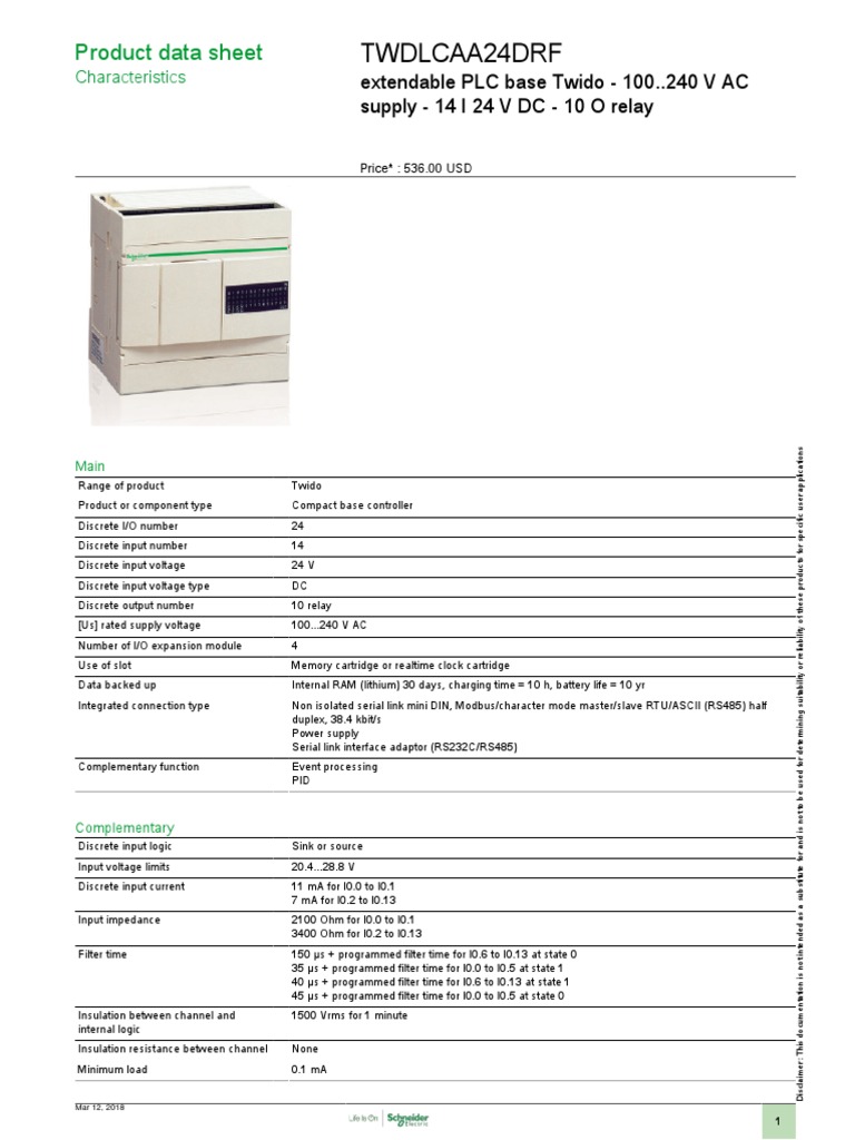Twido - Programmable Controller - TWDLCAA24DRF | PDF | Relay | Power Supply
