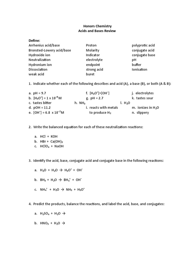 Acids and Bases Review Guide | PDF | Acid | Ph