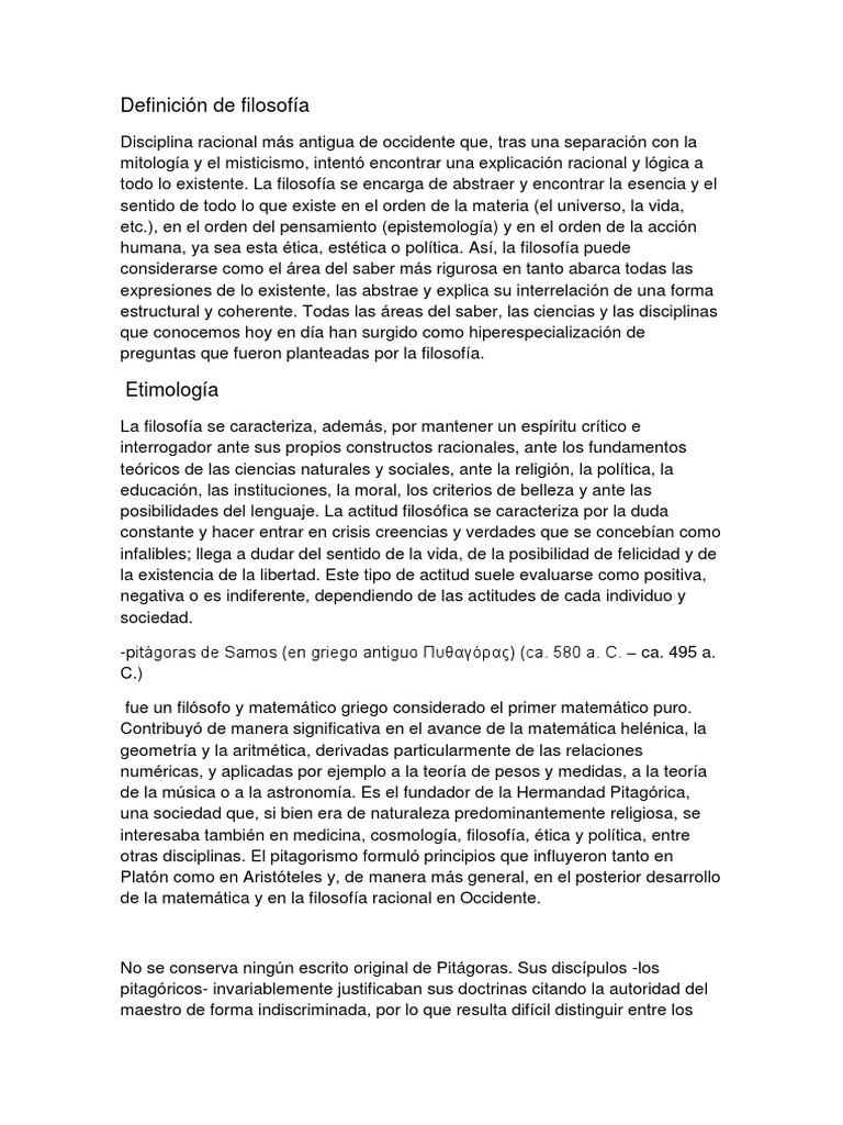 Definición de Filosofía | PDF | Sabiduría | Pitágoras
