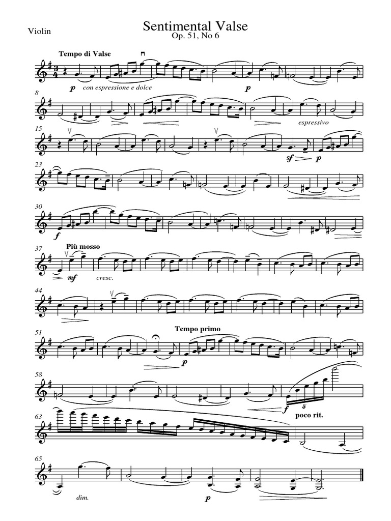 Sentimental Valse: Violin Op. 51, No 6 | PDF | Musical Forms | Poetics