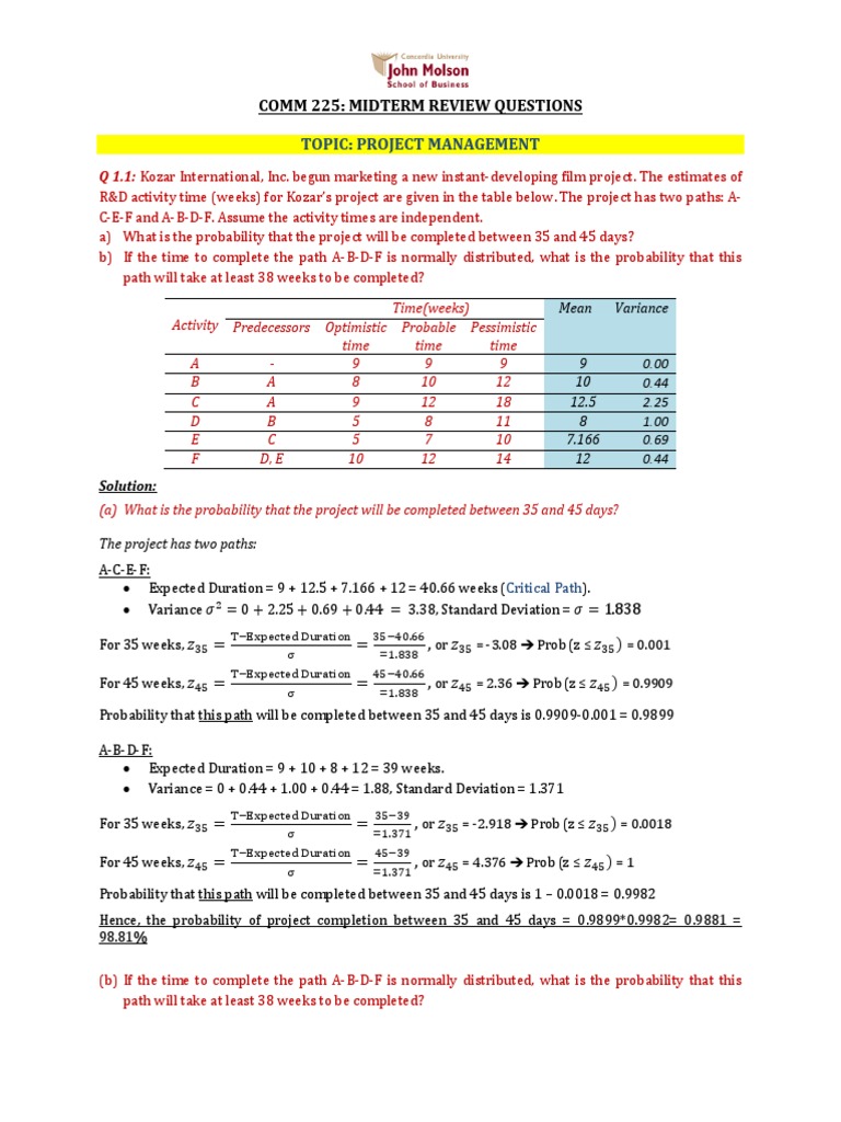 COMM 225 - Review Problems W2015 PDF | PDF | Forecasting | Normal ...
