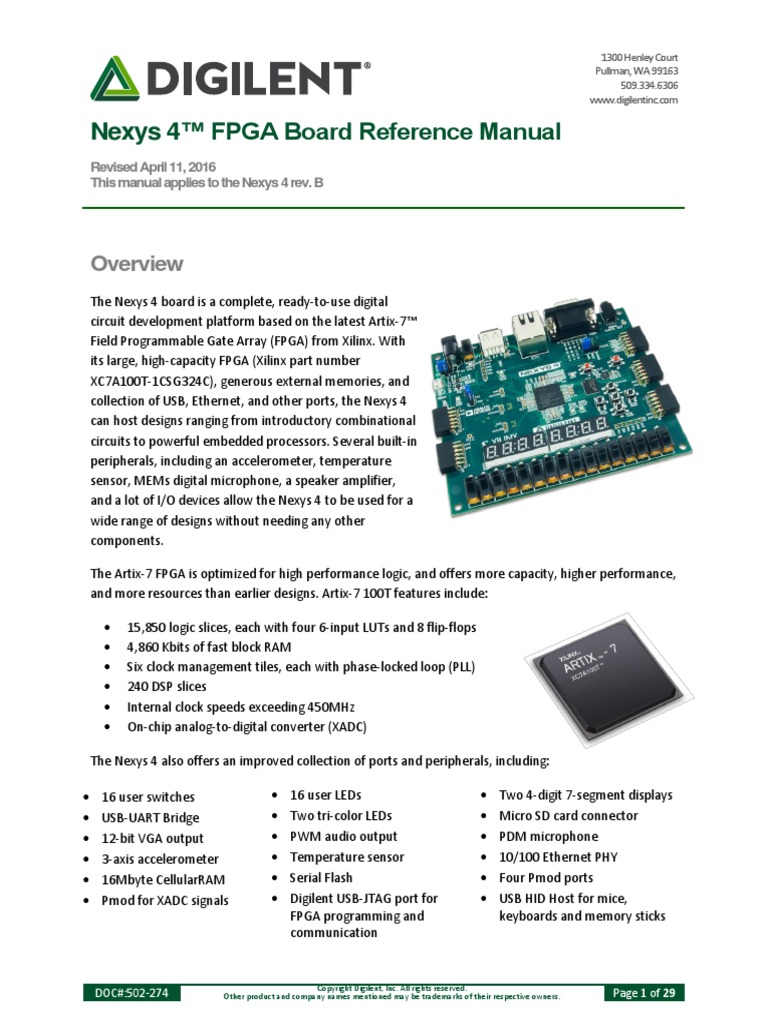 Nexys4 Datasheet | PDF | Field Programmable Gate Array | Usb