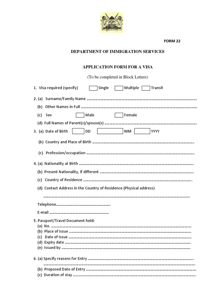 Form 22 Application For Kenya Visa | PDF | Nationality Law | Social ...