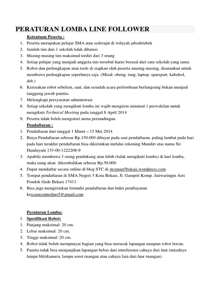 Peraturan Lomba Line Follower 2014 | PDF | Technology & Engineering