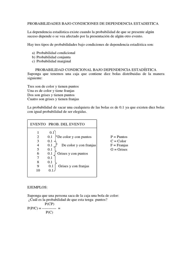 Probabilidades Bajo Condiciones de Dependencia Estadistica | PDF | Probabilidad | Matemáticas ...