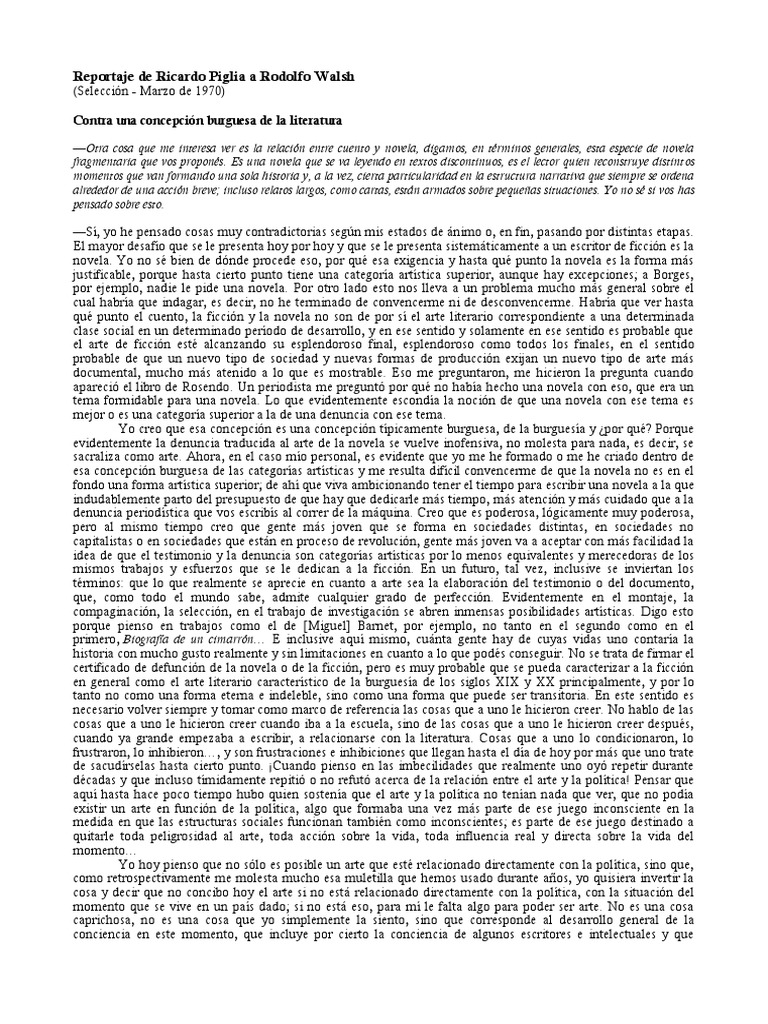 Walsh y Piglia: Literatura y Política | PDF | Novelas | Cuentos