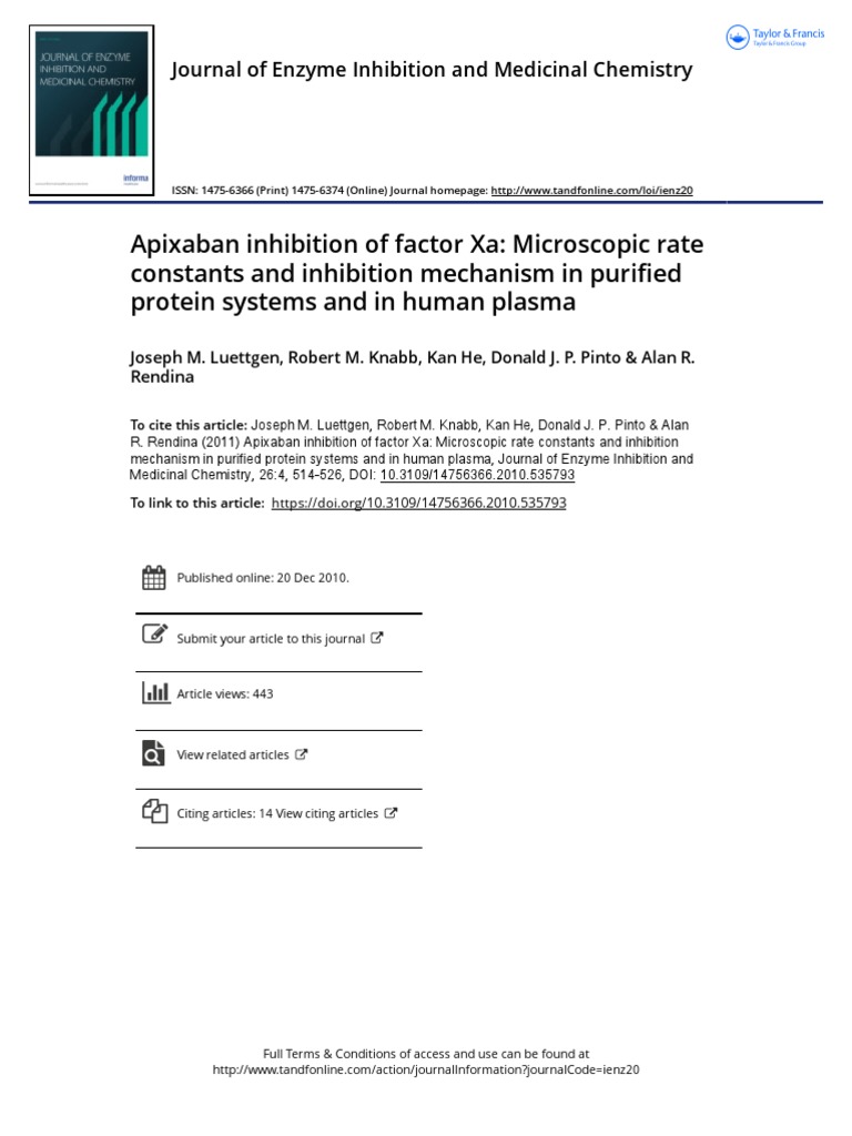 APIXABAN | PDF | Enzyme Kinetics | Enzyme Inhibitor