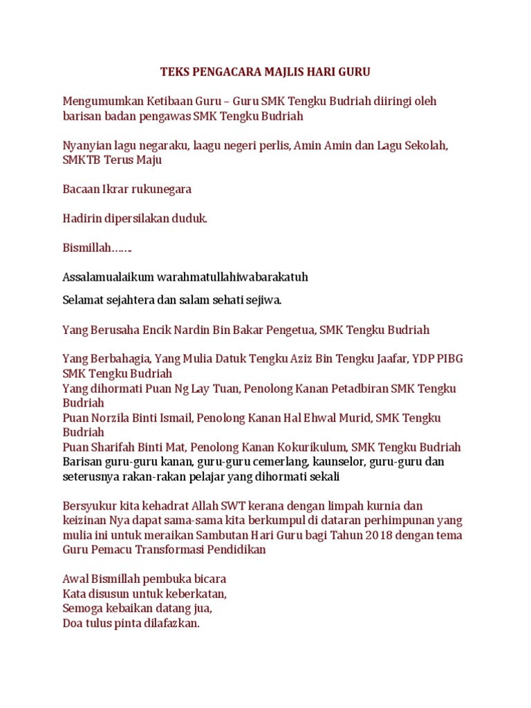 Teks Pengacara Majlis Hari Guru | PDF