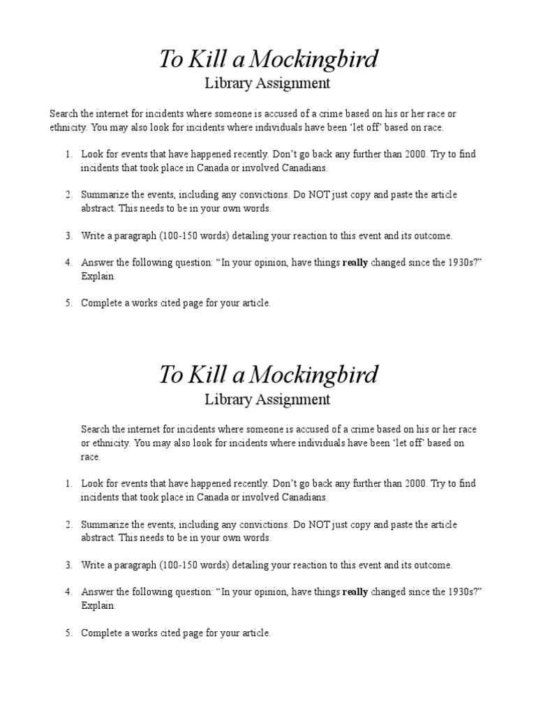 Tkam Library Assignment | PDF | Crime & Violence | Crime Thriller