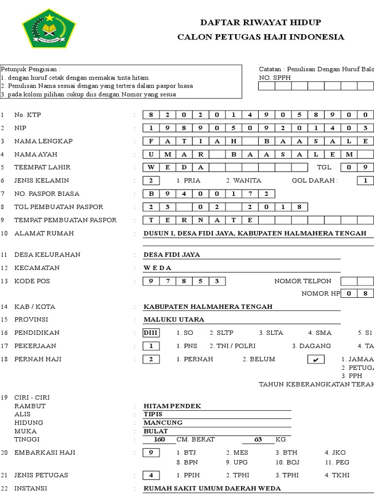 Daftar Riwayat Hidup Tkhi | PDF