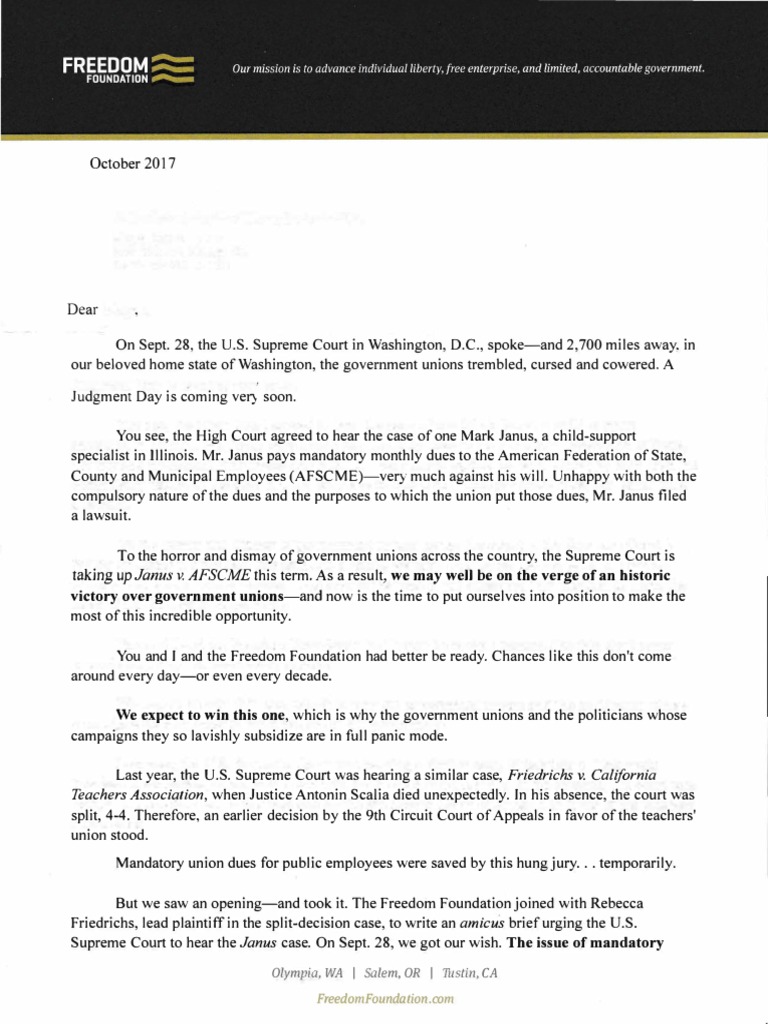 Freedom Foundation Letter | Politics | Government