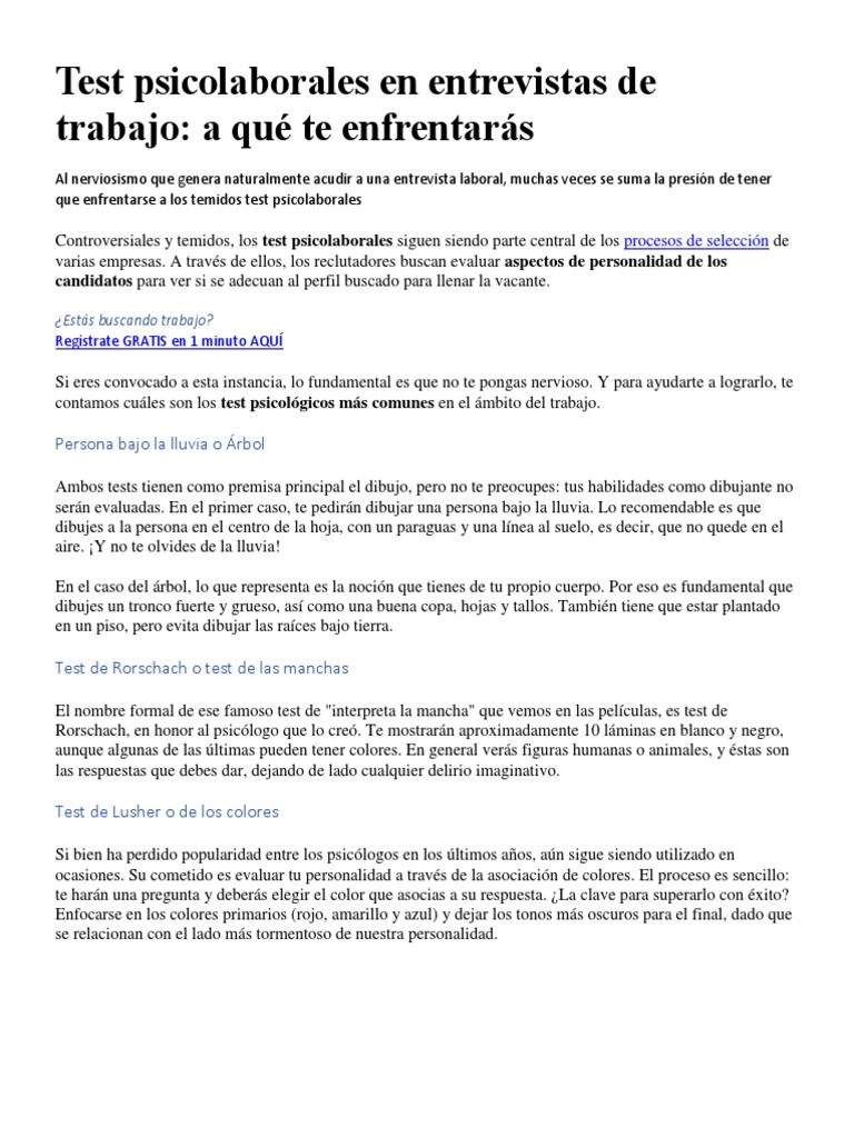 Test Psicolaborales en Entrevistas de Trabajo | PDF