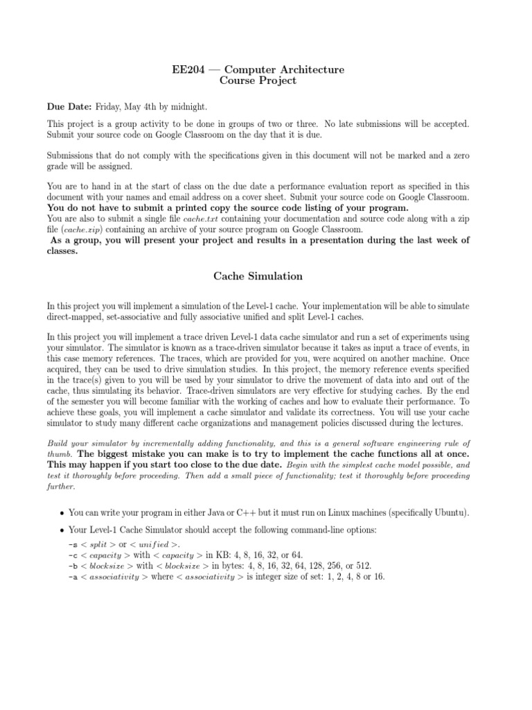 EE204 - Computer Architecture Course Project | PDF | Cpu Cache | Cache ...