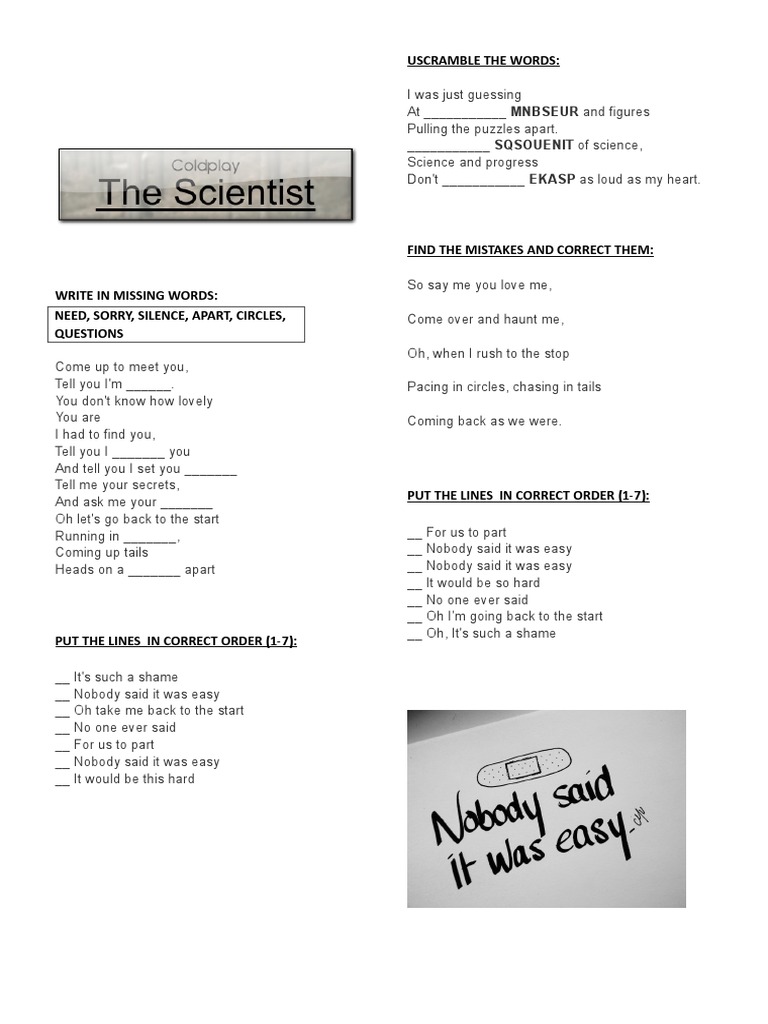 The Scientist Song Activity | PDF