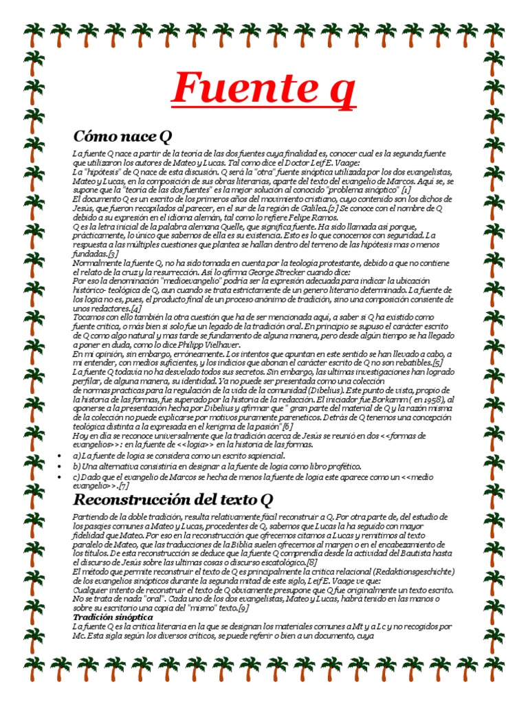 Origen y naturaleza de la fuente Q | PDF | Evangelios | Evangelio De Lucas