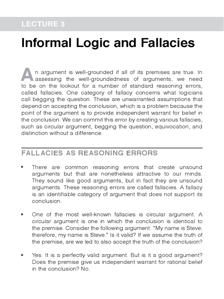 Topic 3 Informal Logic and Fallacies | PDF | Argument | Fallacy
