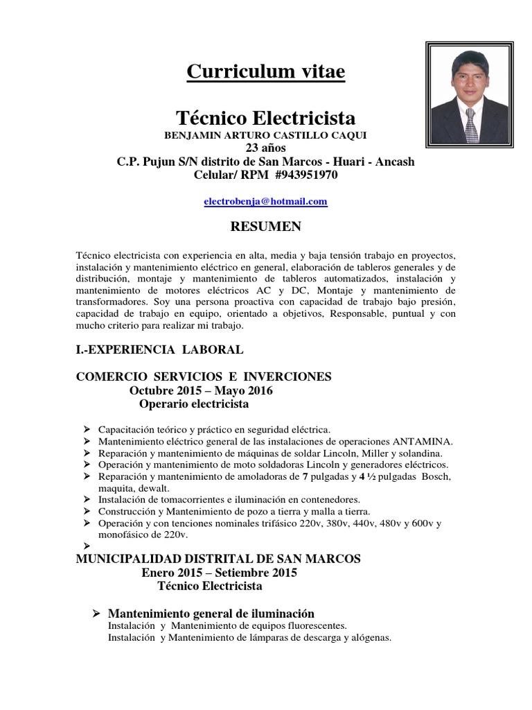 Benjamin Castillo Curriculum 2016 | PDF