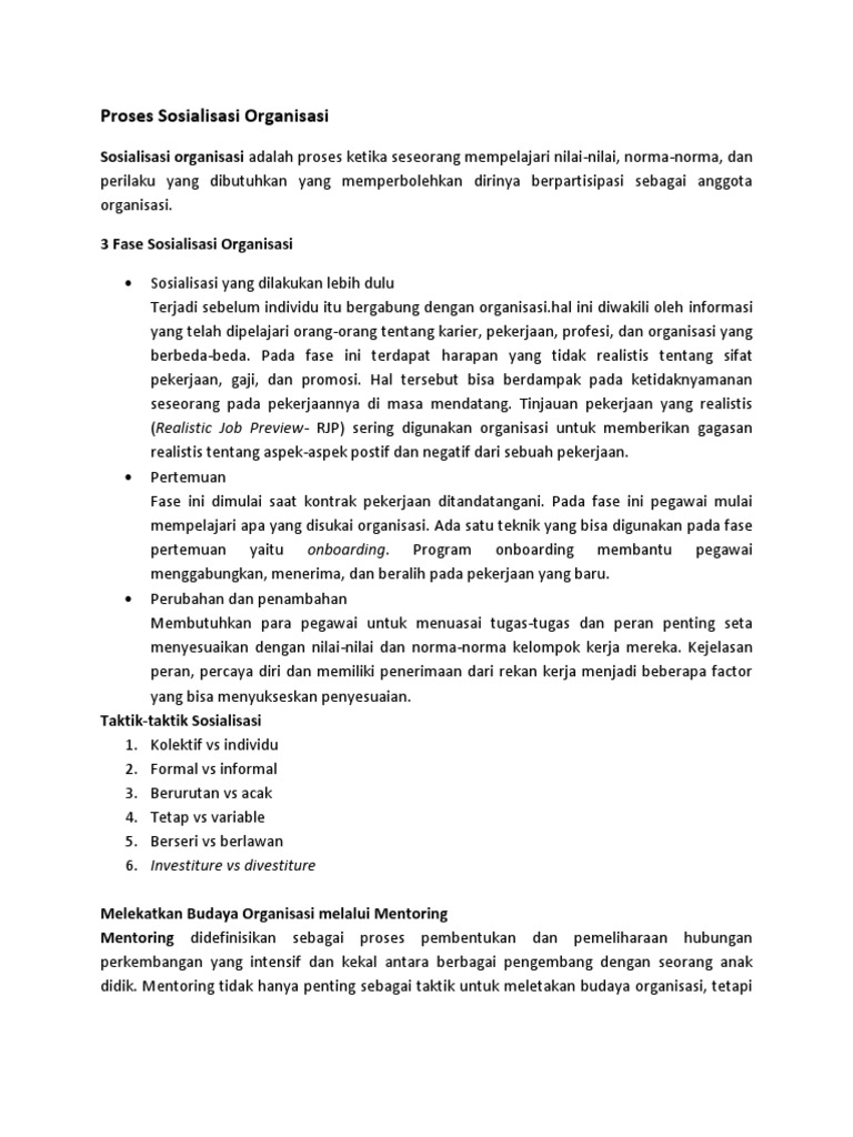 Proses Sosialisasi dalam Organisasi | PDF