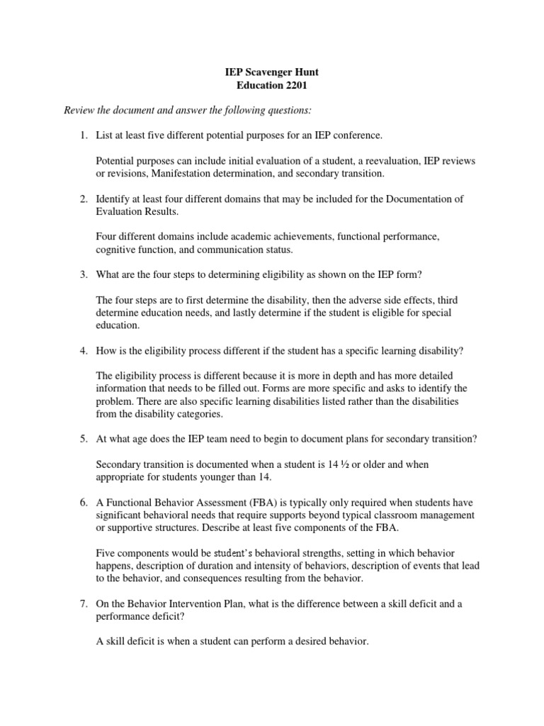 Garcia Iep Scavenger Hunt | PDF | Individualized Education Program ...