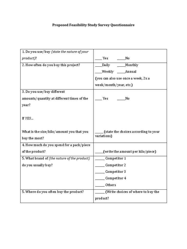 Proposed Feasibility Study Survey Questionnaire | PDF