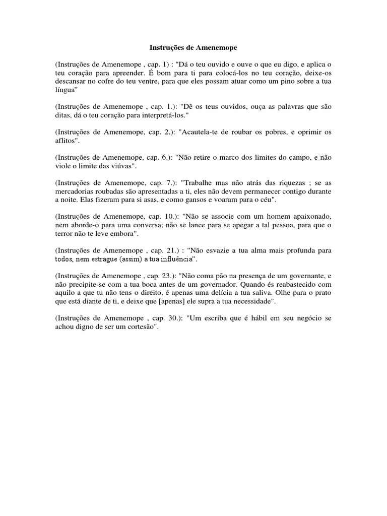Instruções de Amenemope resumo | PDF