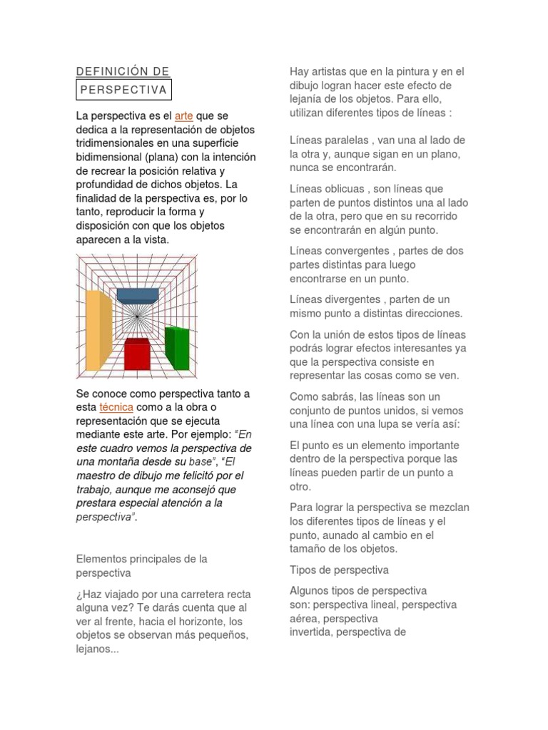 Definición de Perspectiva | PDF | Perspectiva (Gráfica) | Dibujo