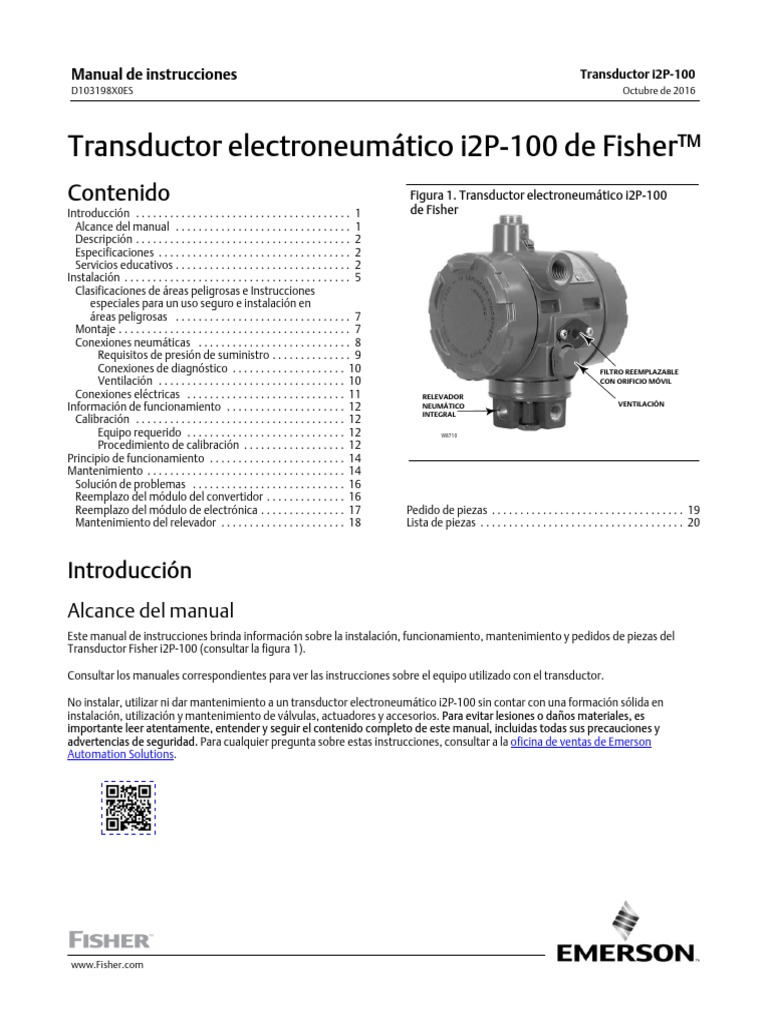 Instruction Manual Transductor Electroneumático I2p 100 de Fisher ...