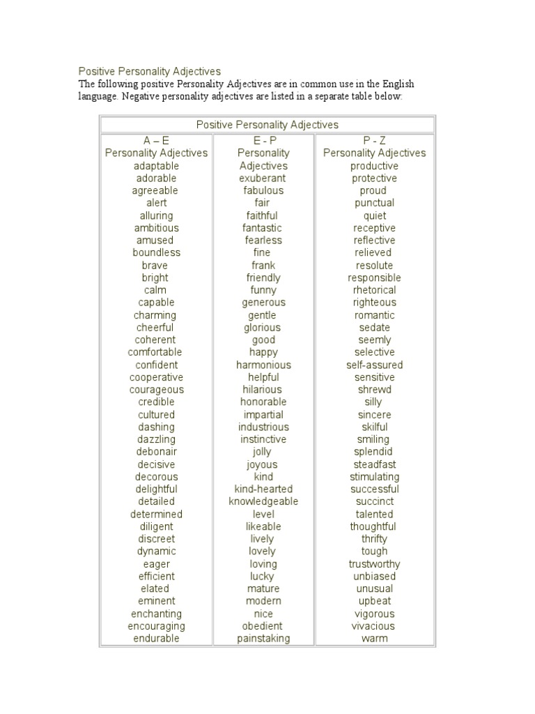 Positive Adjectives List
