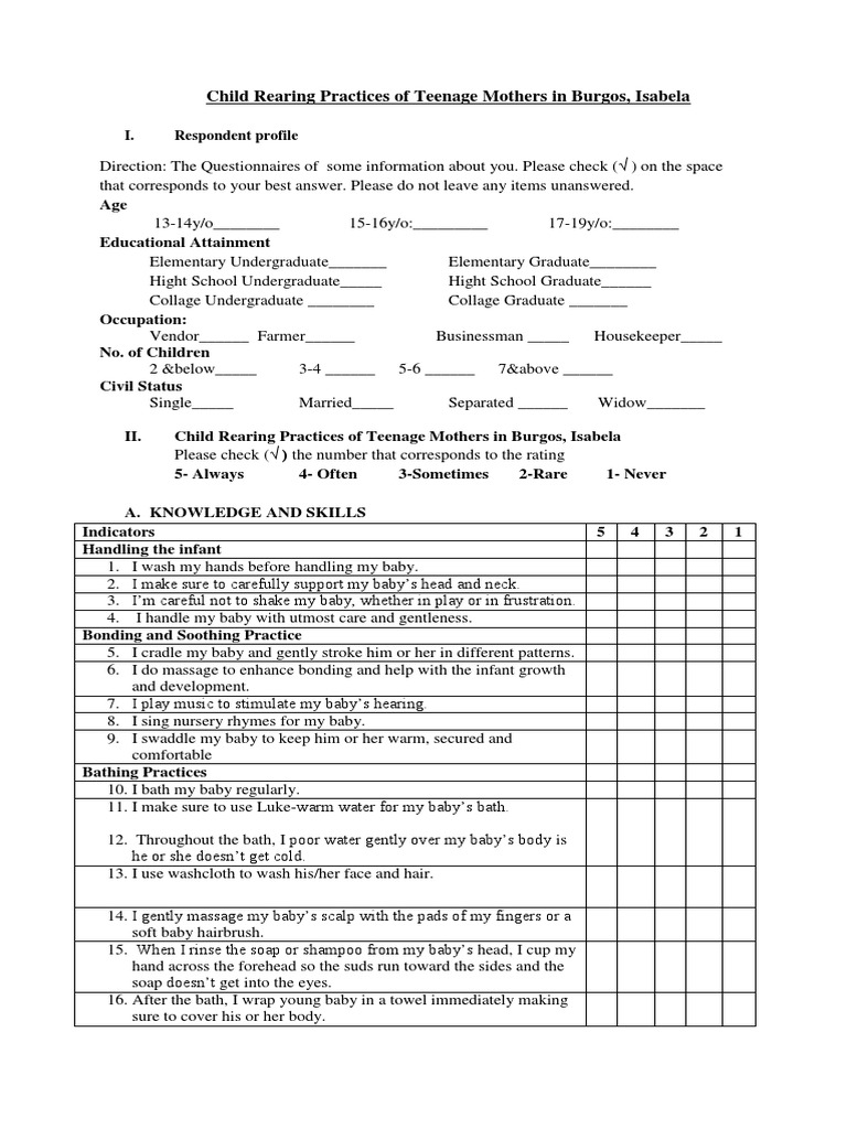 Child Rearing Practices of Teenage Mothers in Burgos, Isabela | PDF ...
