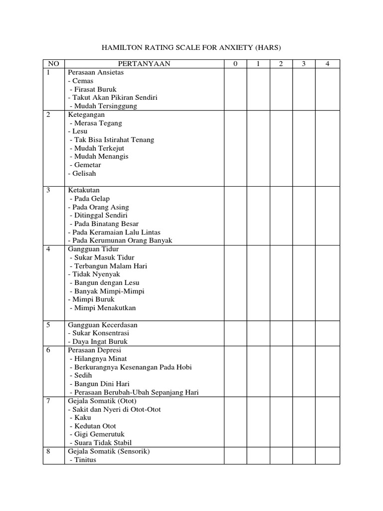 Hamilton Rating Scale For Anxiety | PDF